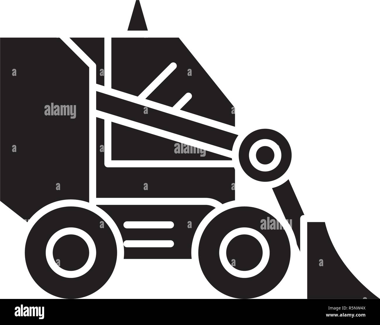 Bulldozer black icon, vector sign on isolated background. Bulldozer ...