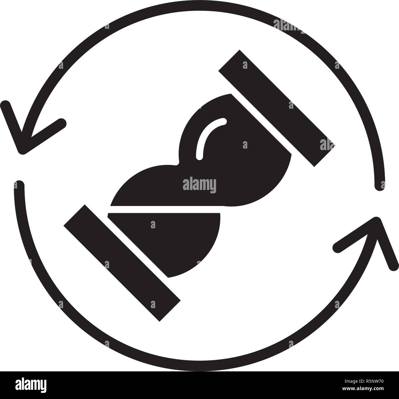 Waiting time black icon, vector sign on isolated background. Waiting ...