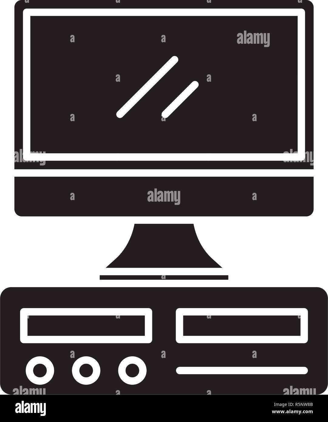 Desktop computer black icon, vector sign on isolated background ...