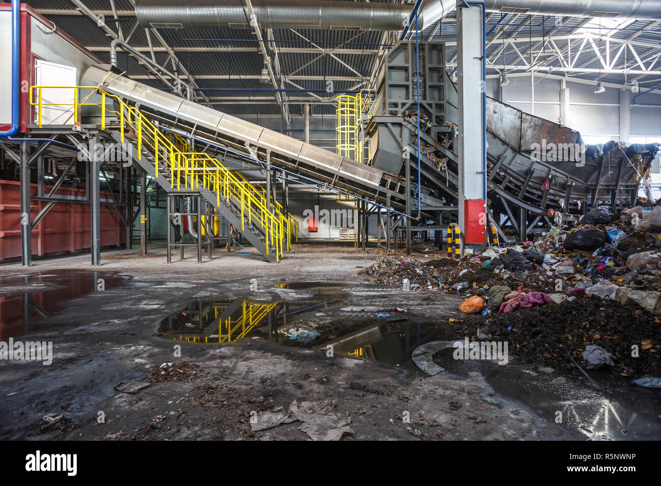 moving conveyor transporter on Modern waste recycling processing plant ...
