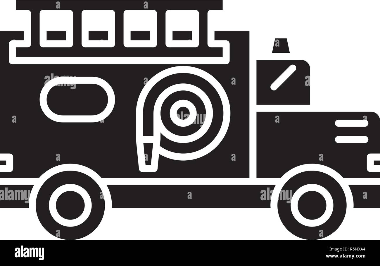 Fire engine black icon, vector sign on isolated background. Fire engine ...