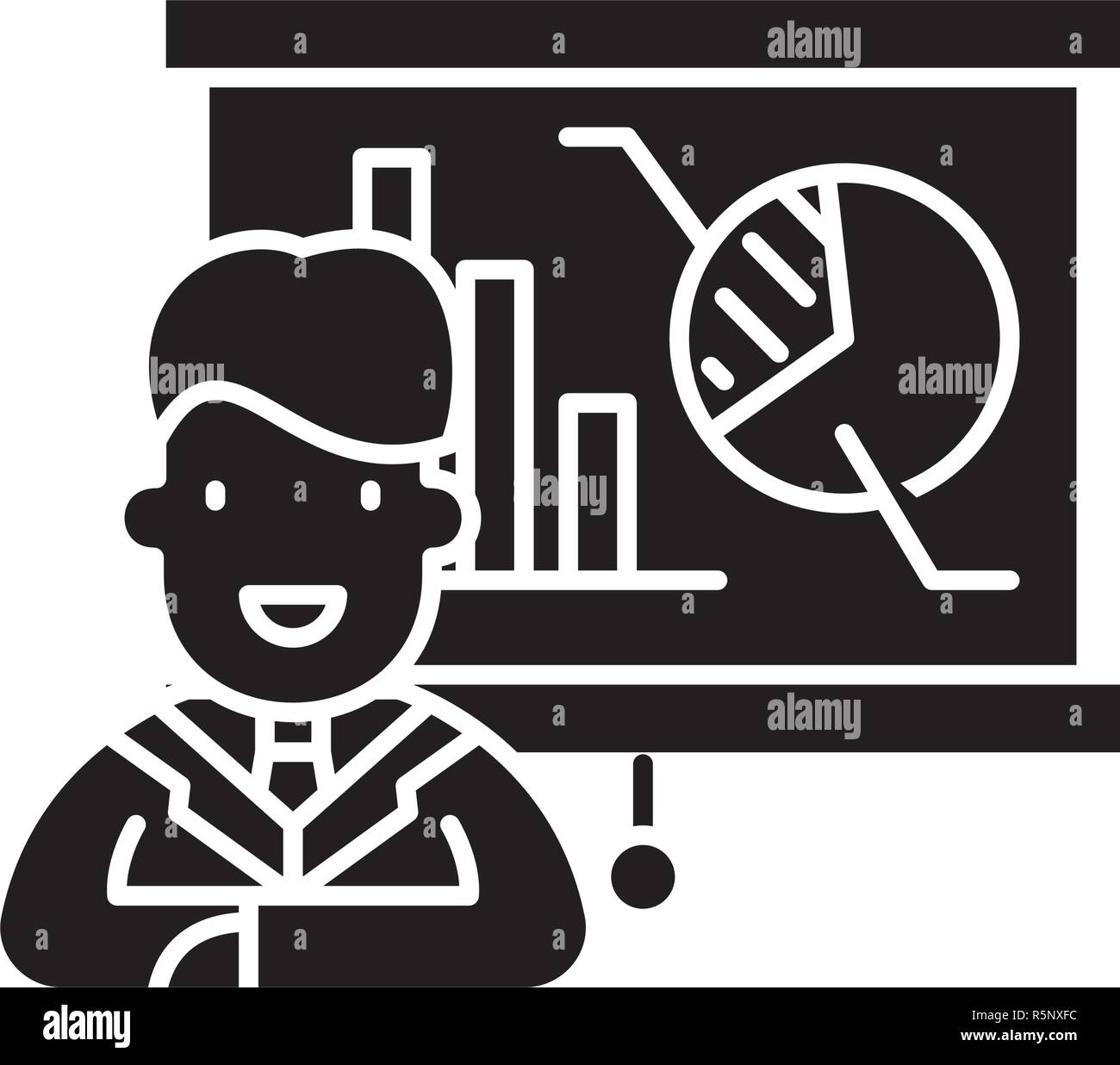 Marketing director black icon, vector sign on isolated background ...