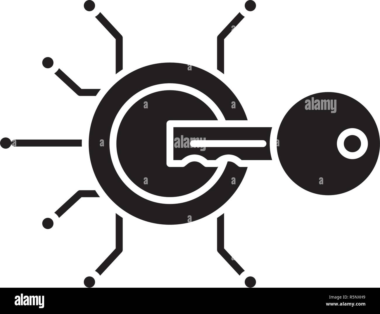 Cryptographic key black icon, vector sign on isolated background ...