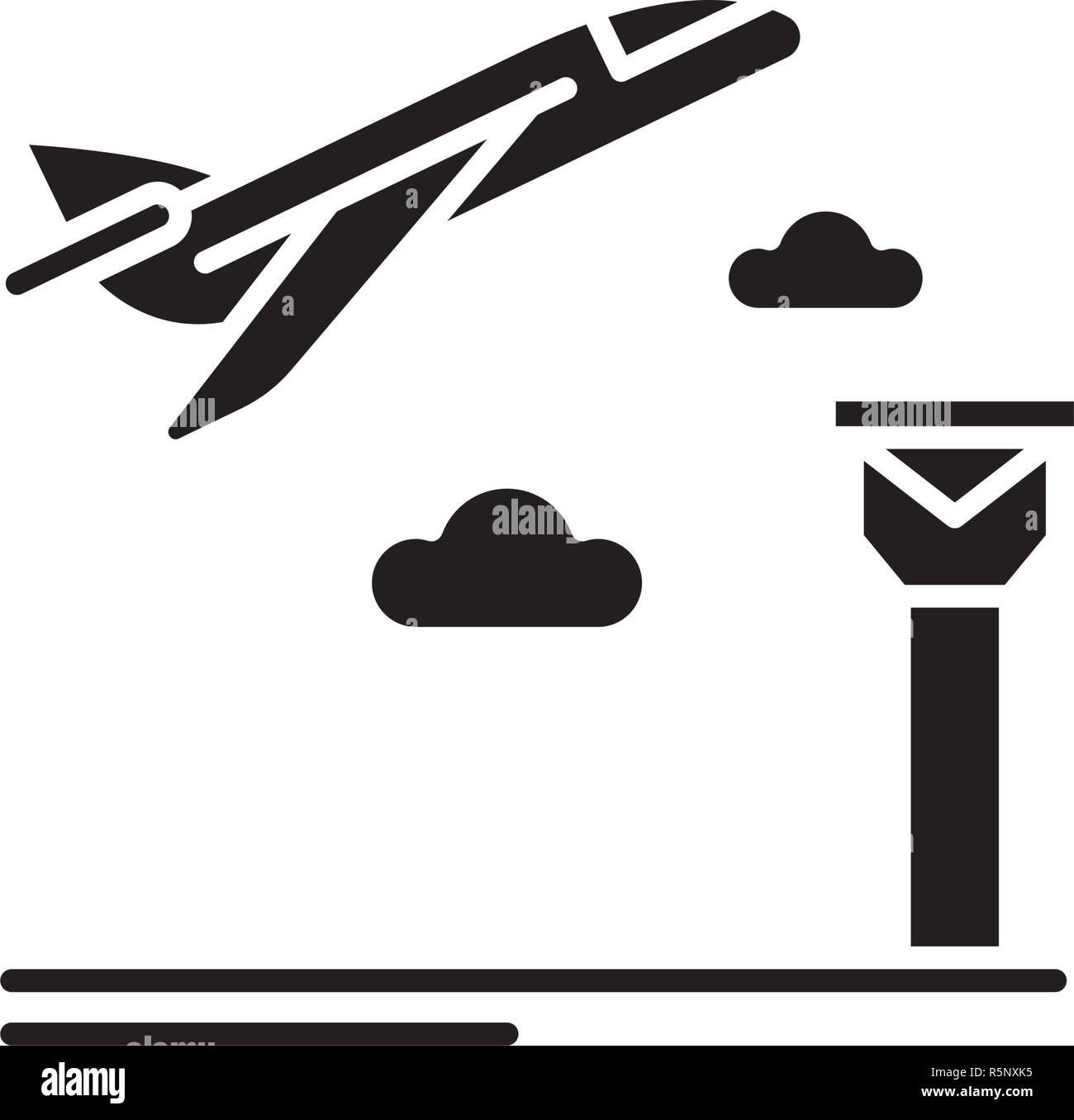 Airport black icon, vector sign on isolated background. Airport concept ...