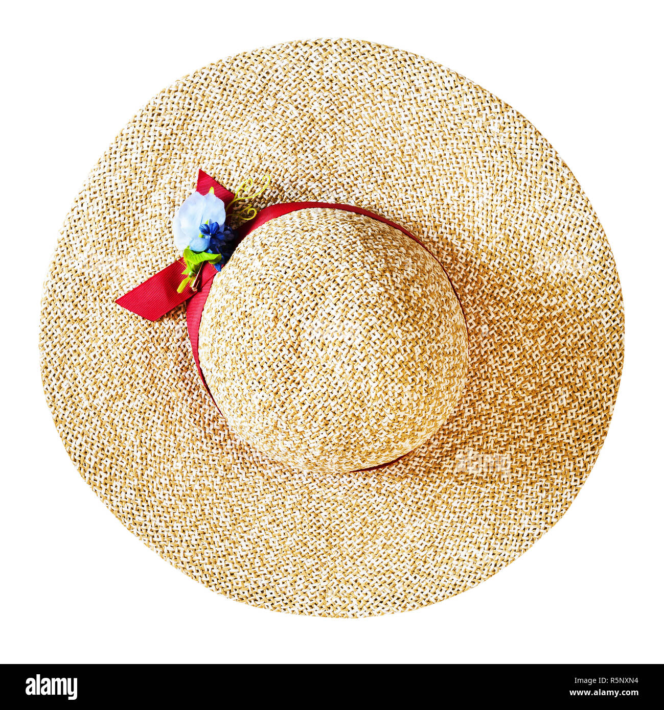 top view of wide brim straw hat isolated on white Stock Photo - Alamy