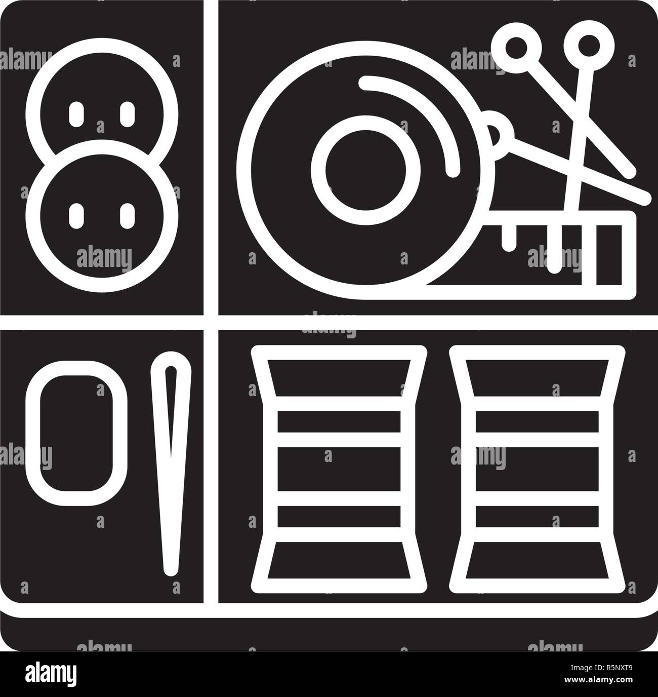 Sewing kit black icon, vector sign on isolated background. Sewing kit ...