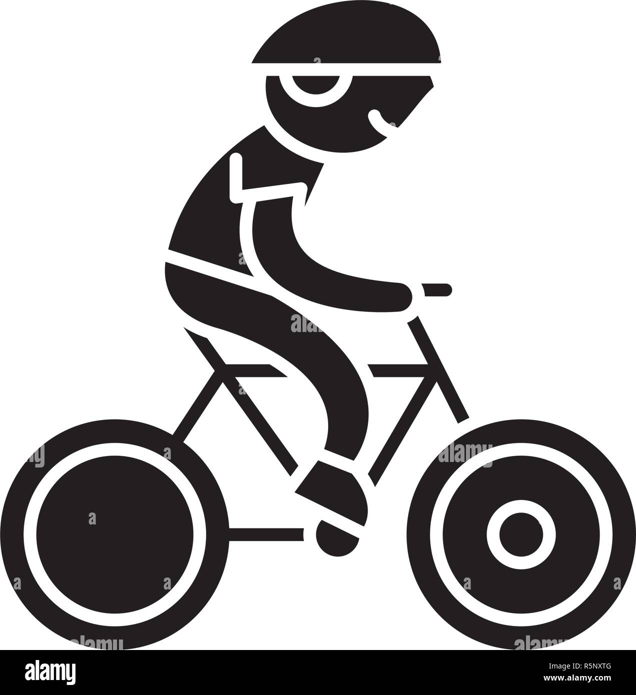 Child riding a bike black icon, vector sign on isolated background ...