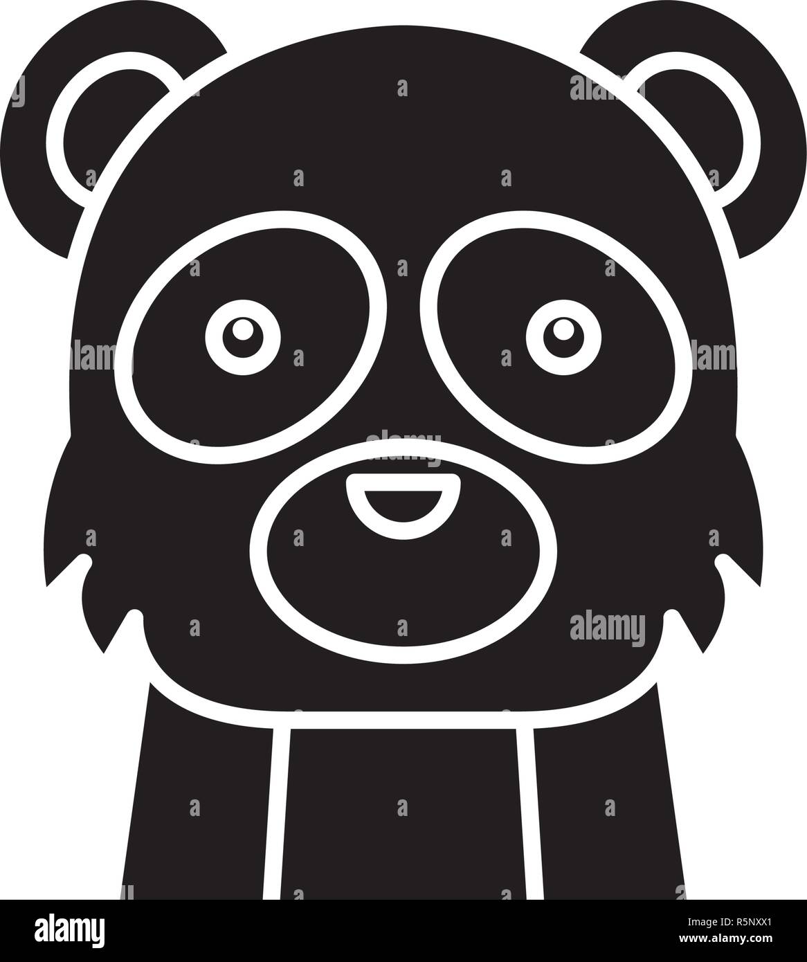 Funny panda black icon, vector sign on isolated background. Funny panda ...