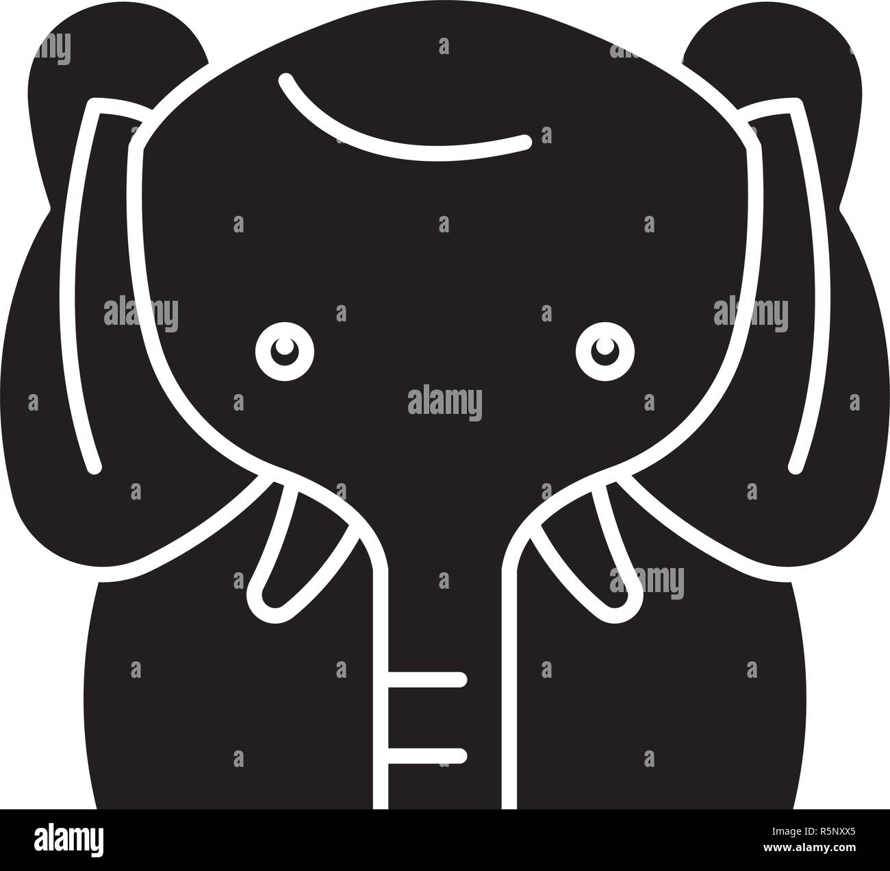 Funny elephant black icon, vector sign on isolated background. Funny ...