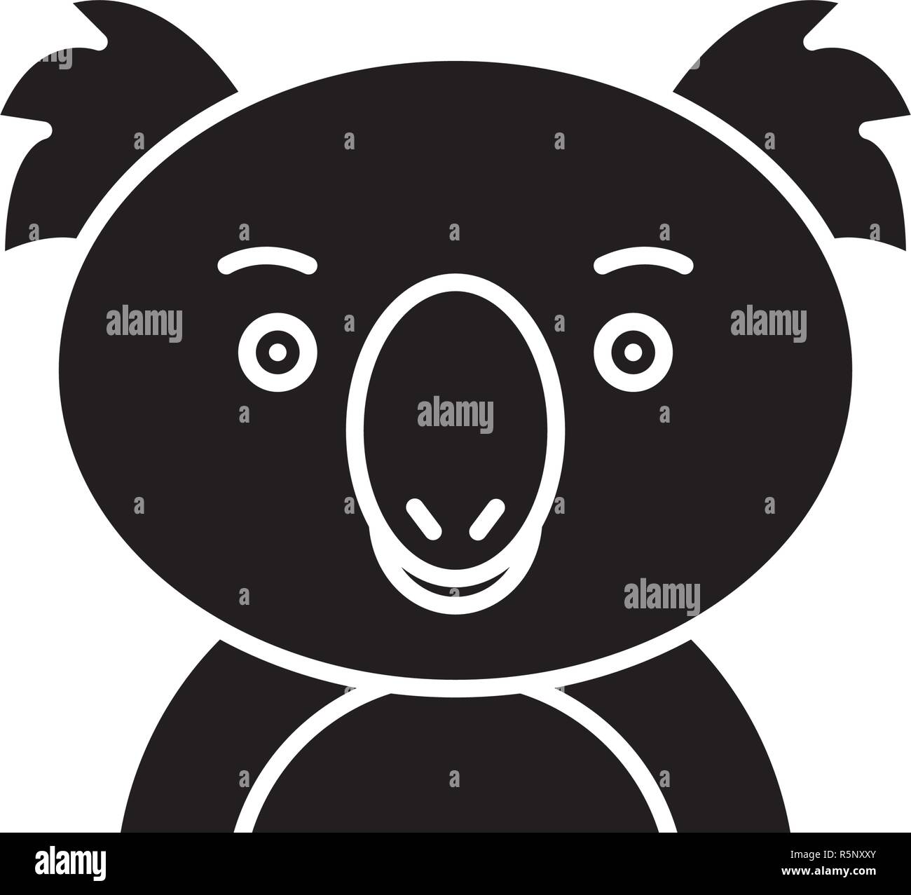 Funny koala black icon, vector sign on isolated background. Funny koala ...
