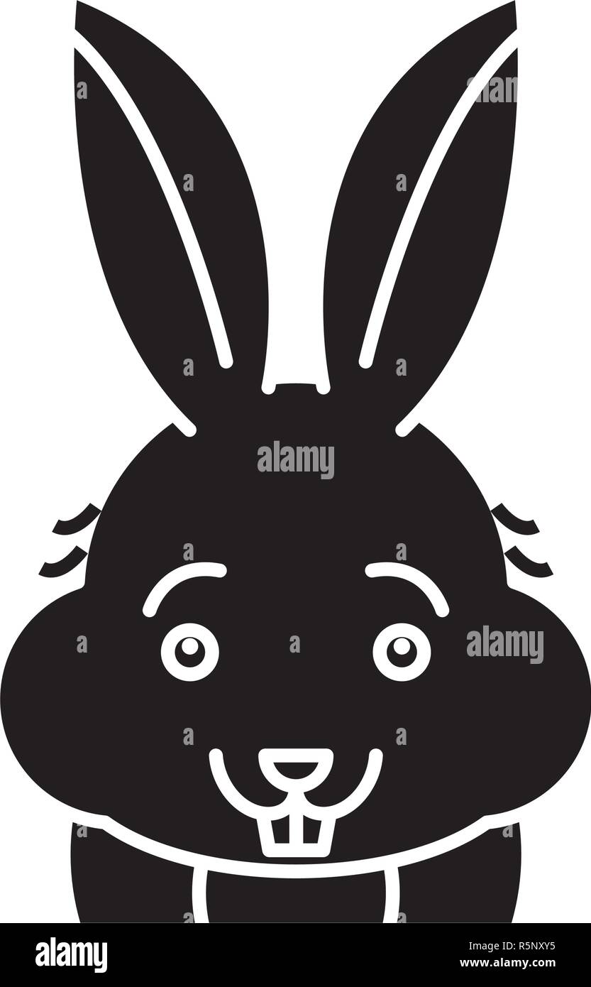 Funny rabbit black icon, vector sign on isolated background. Funny ...