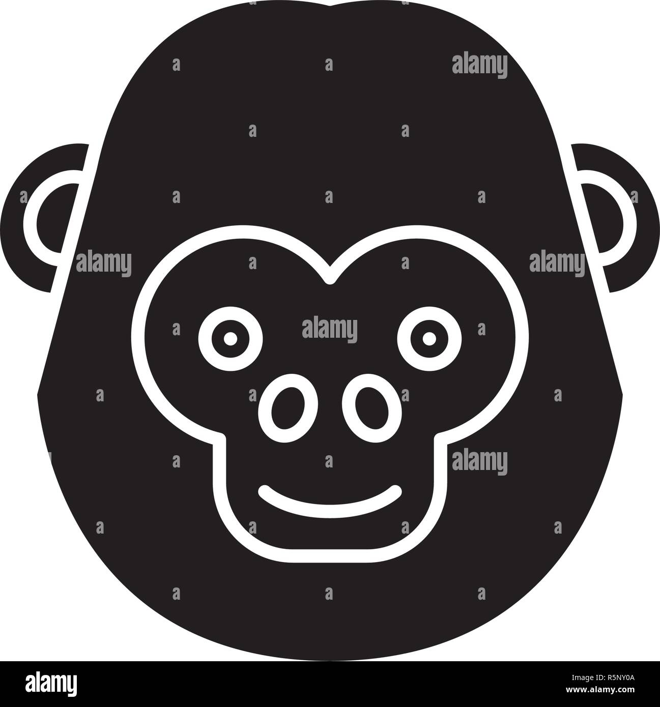 Funny chimpanzee black icon, vector sign on isolated background. Funny ...