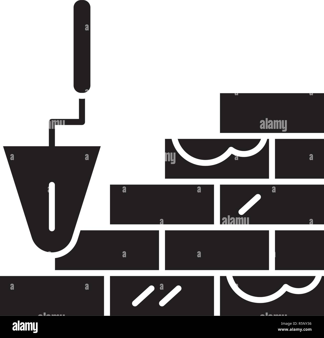 Brick laying black icon, vector sign on isolated background. Brick ...