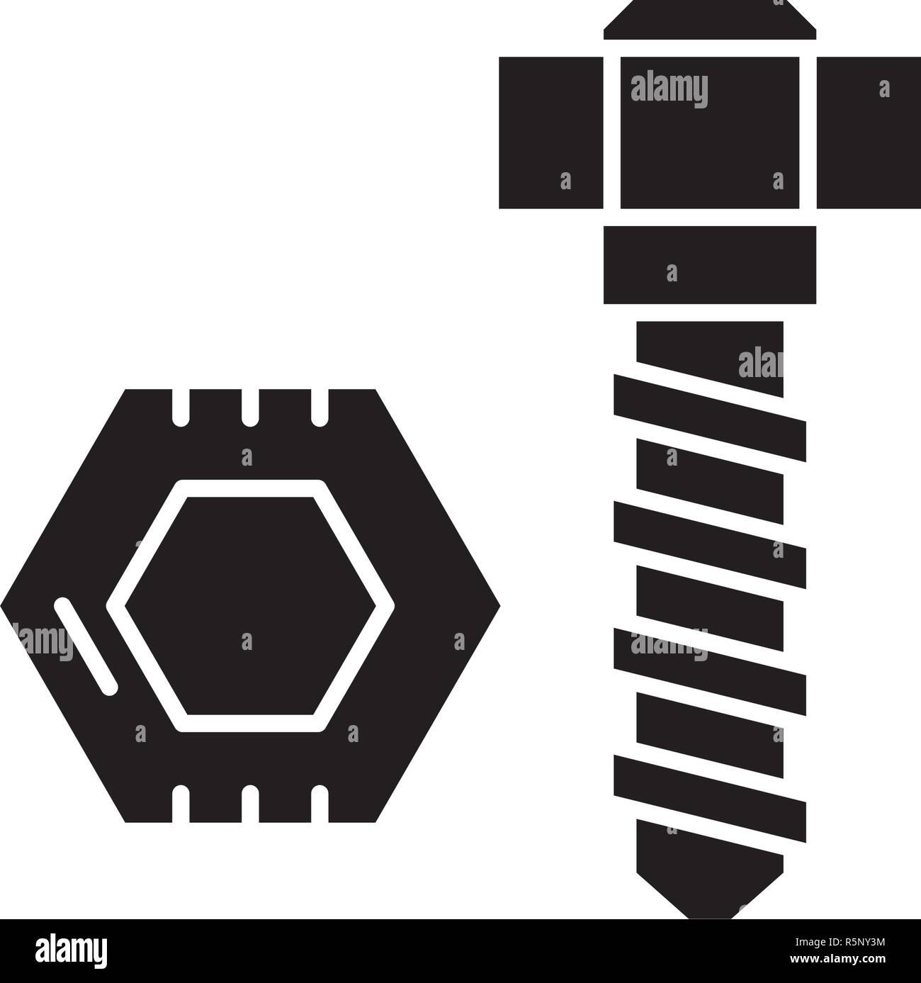 Bolt and nut black icon, vector sign on isolated background. Bolt and ...