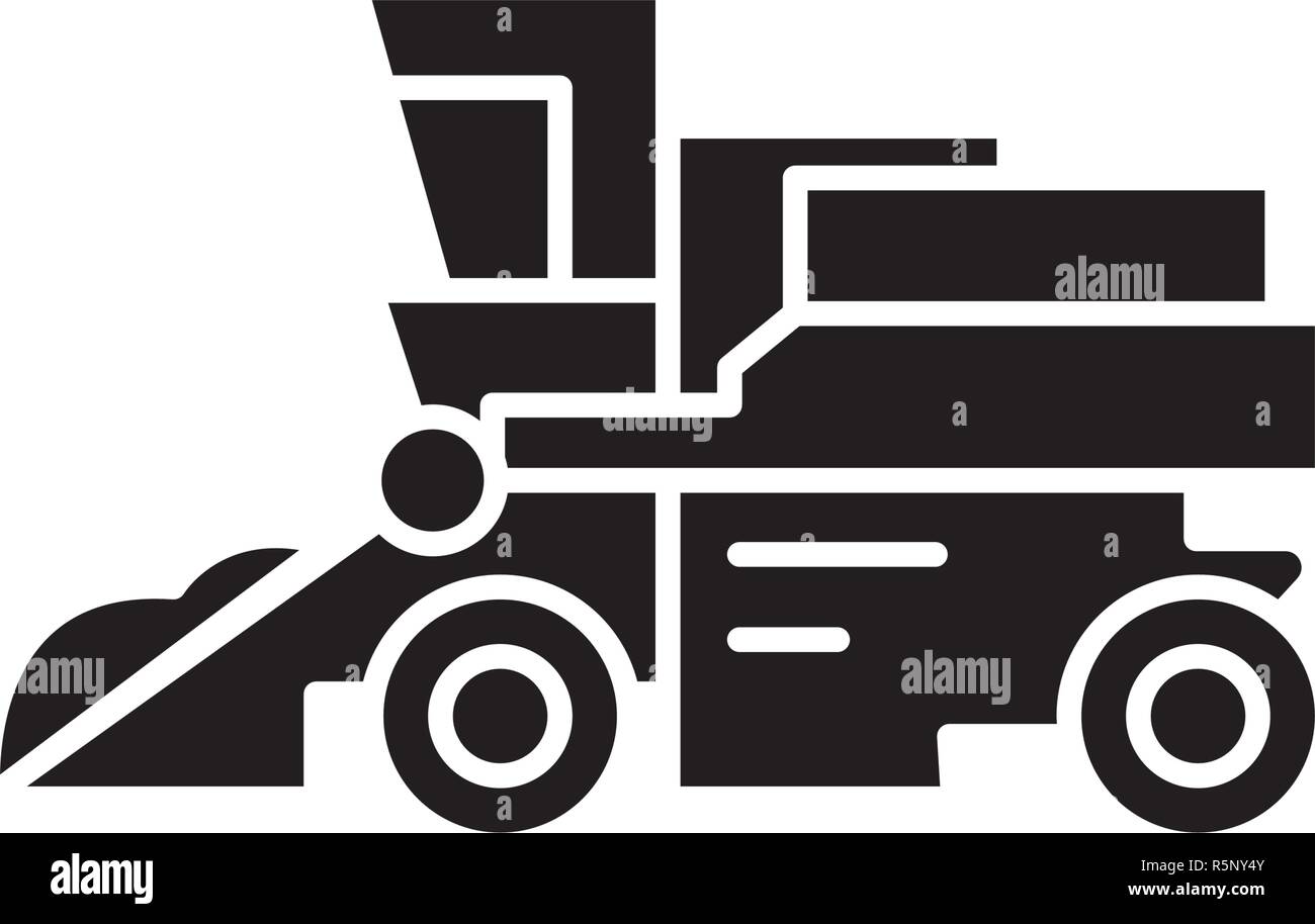 Combine harvester black icon, vector sign on isolated background ...