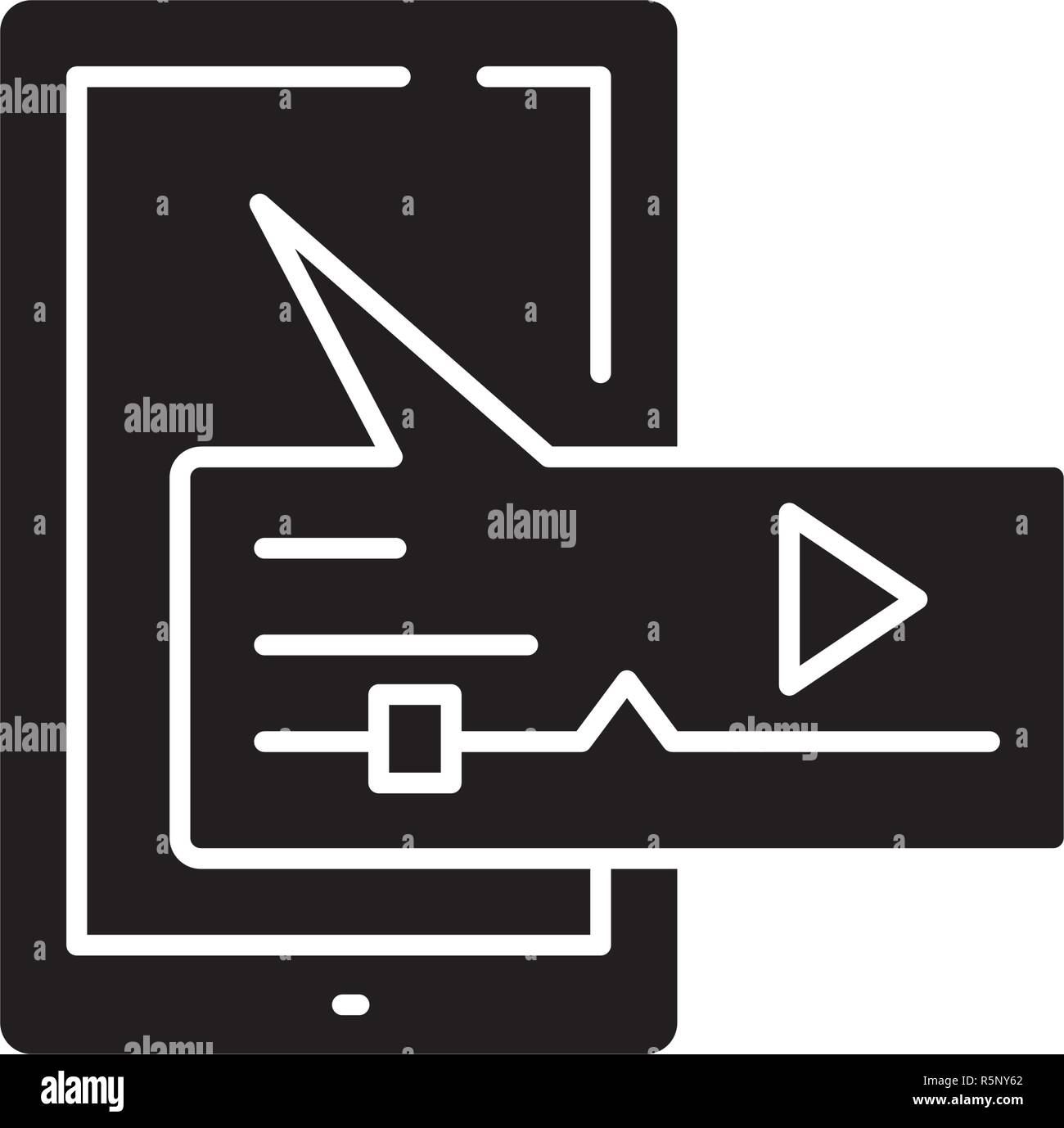 Media message black icon, vector sign on isolated background. Media ...