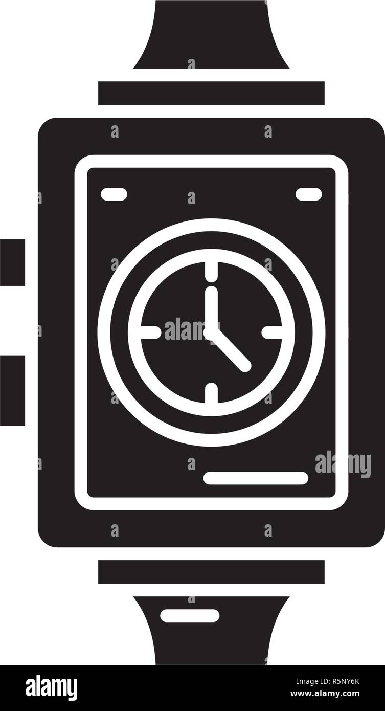 Wrist watch black icon, vector sign on isolated background. Wrist watch ...