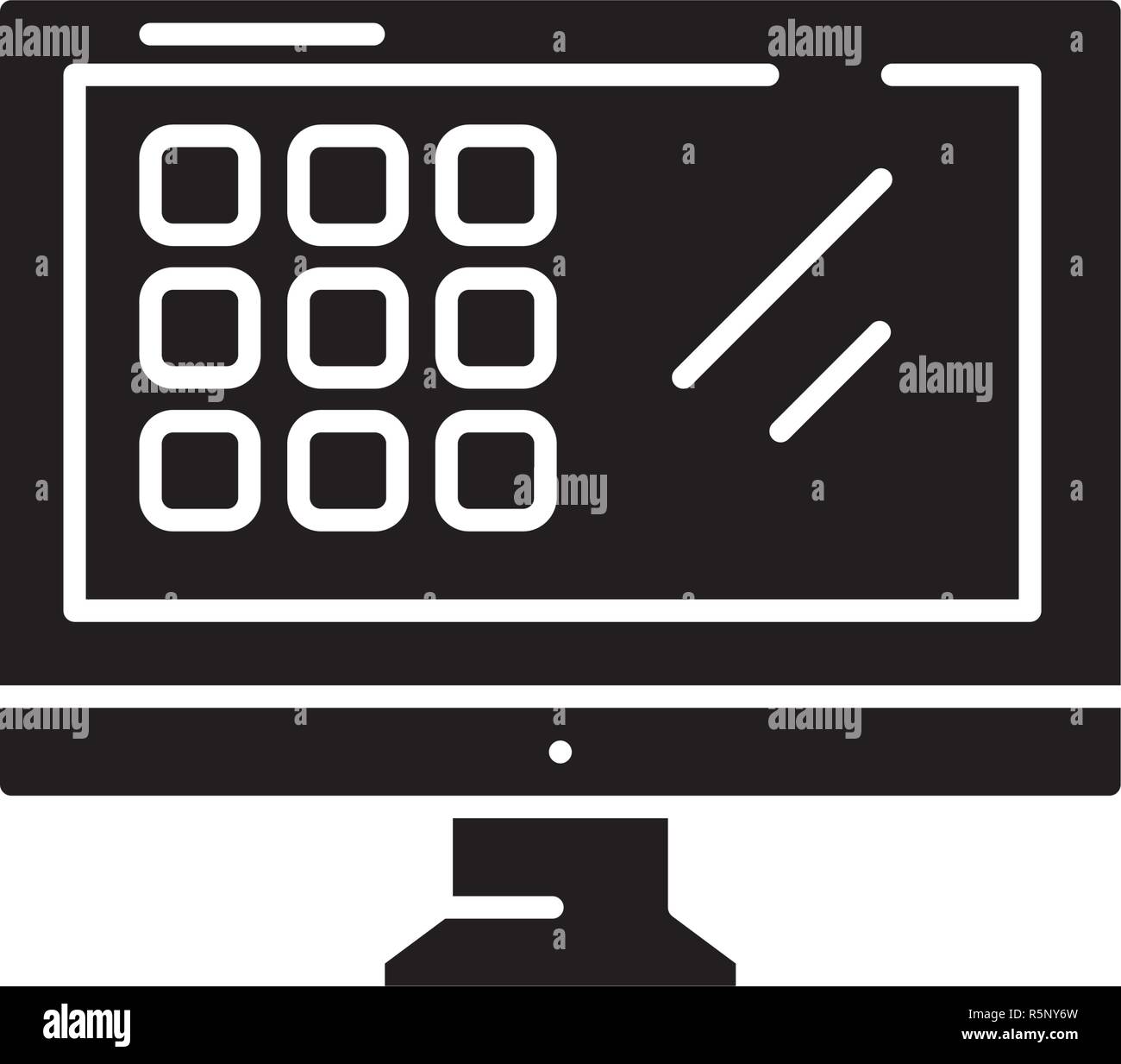 Modern monitor black icon, vector sign on isolated background. Modern ...