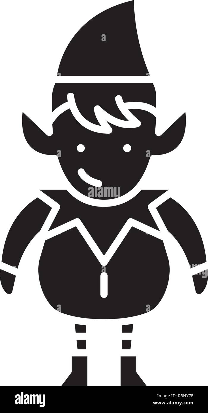 Christmas cute elf black icon, vector sign on isolated background ...