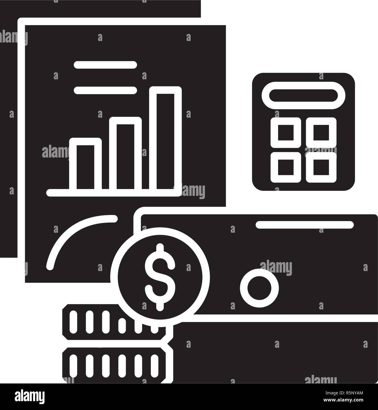 Budget planning black icon, vector sign on isolated background. Budget ...