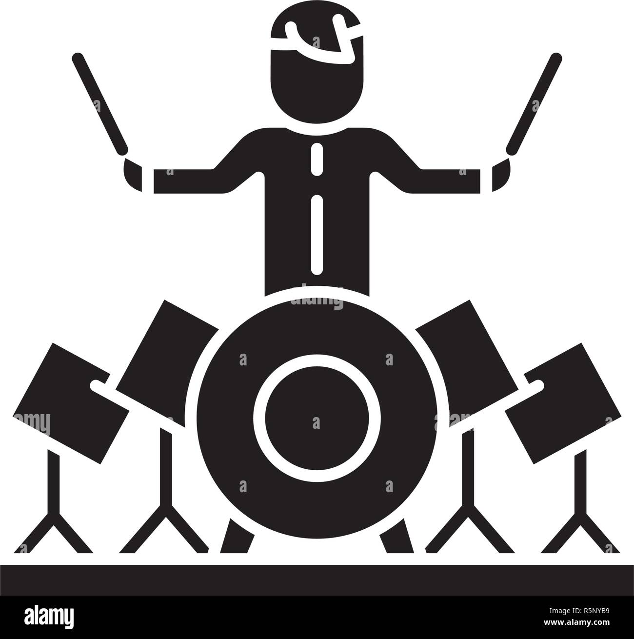Drummer black icon, vector sign on isolated background. Drummer concept ...