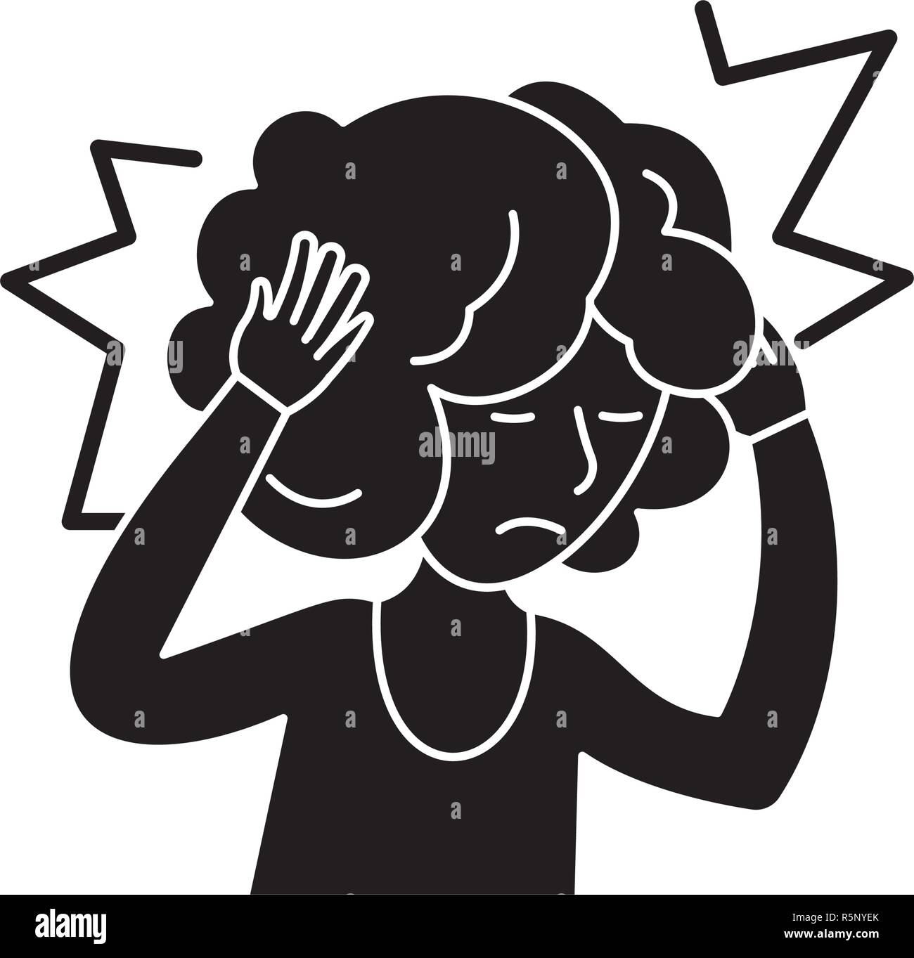 Headache black icon, vector sign on isolated background. Headache ...