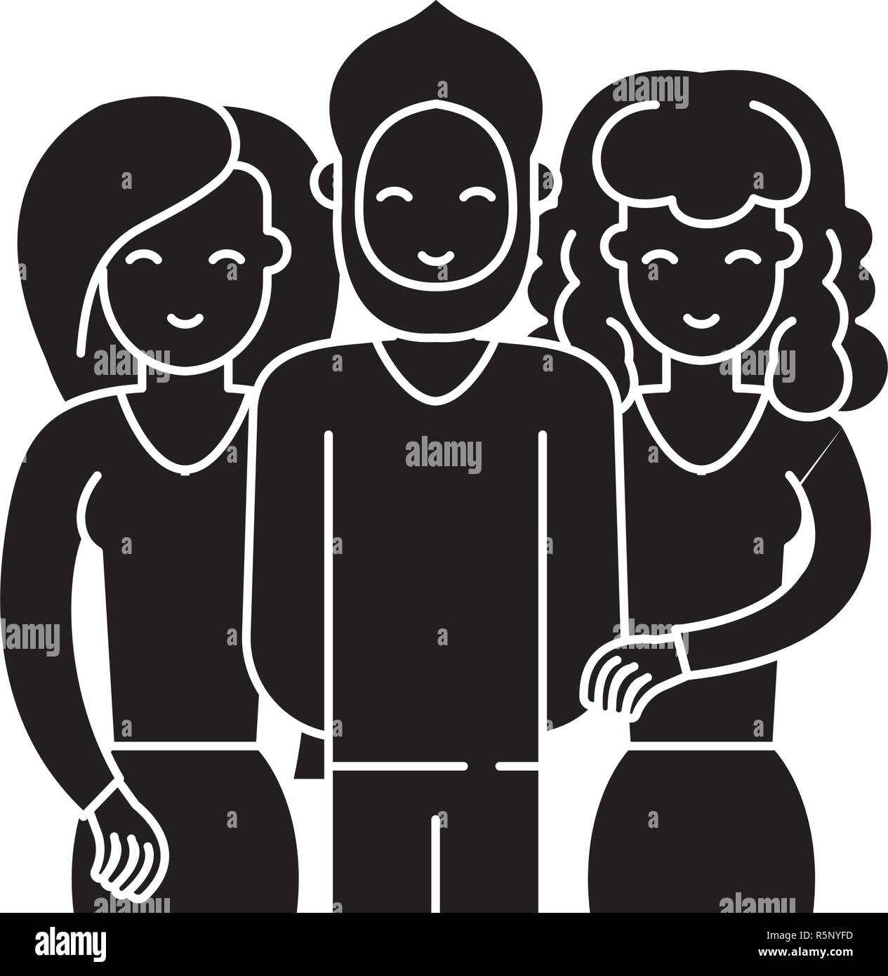 Friends black icon, vector sign on isolated background. Friends concept ...