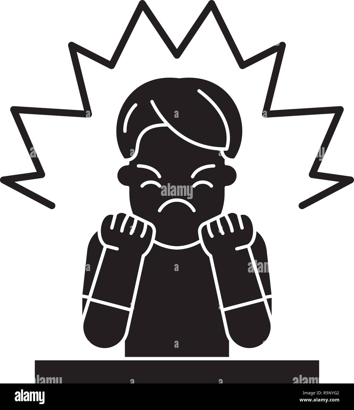 Anger black icon, vector sign on isolated background. Anger concept ...