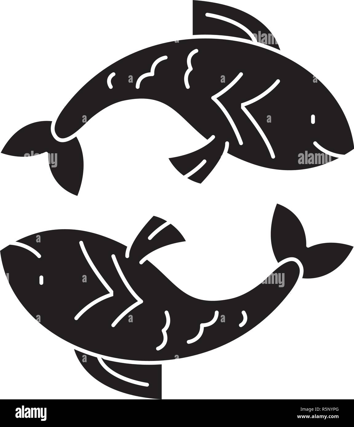 Pisces zodiac sign black icon, vector sign on isolated background ...
