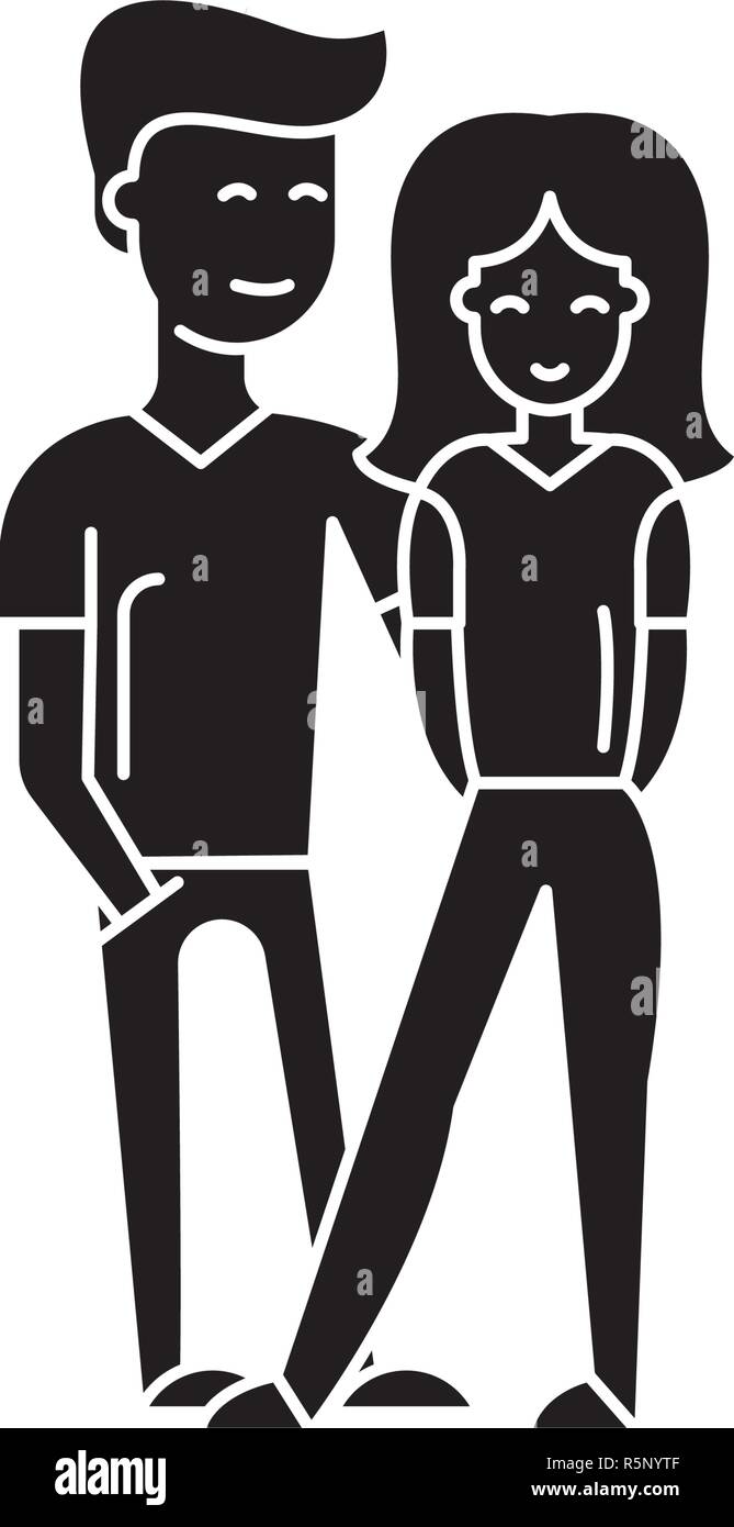 Young happy couple black icon, vector sign on isolated background ...