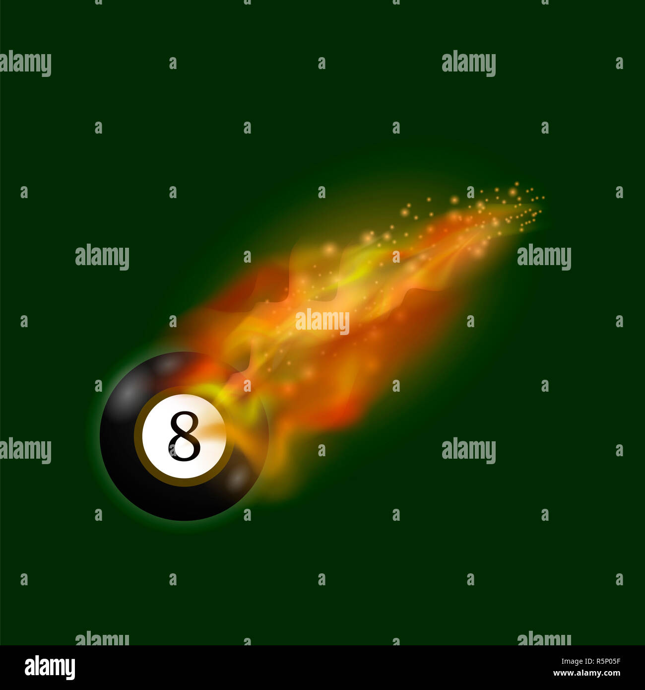 Black Billiard Ball on Fire Flame Stock Photo - Alamy