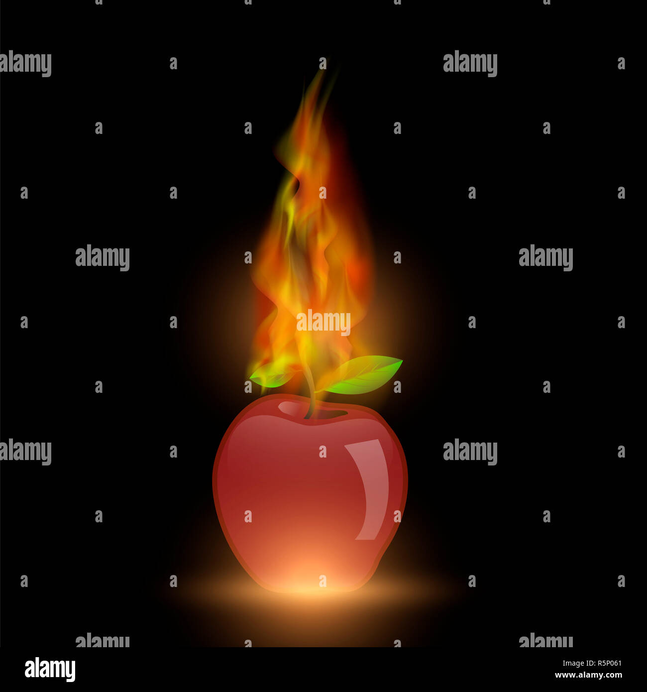 Red Apple with Fire Flame Stock Photo - Alamy