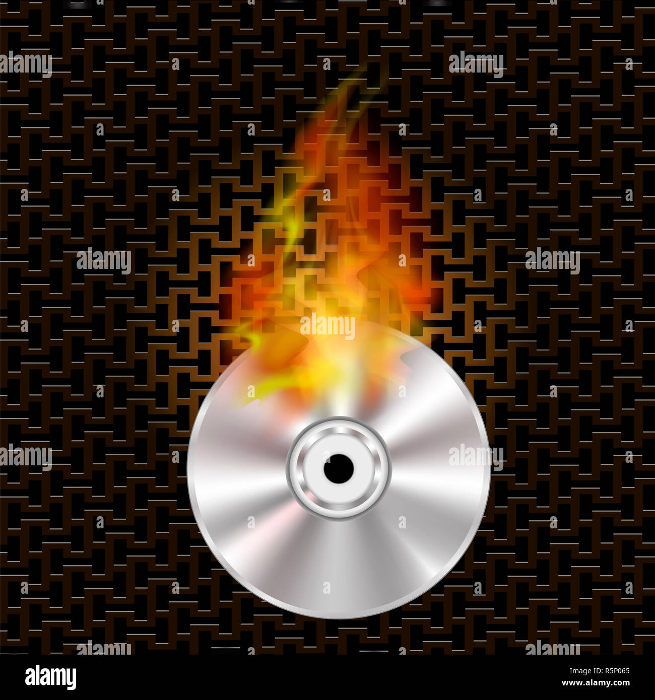 Grey Digital Burning Disc with Fire and Flame Stock Photo - Alamy