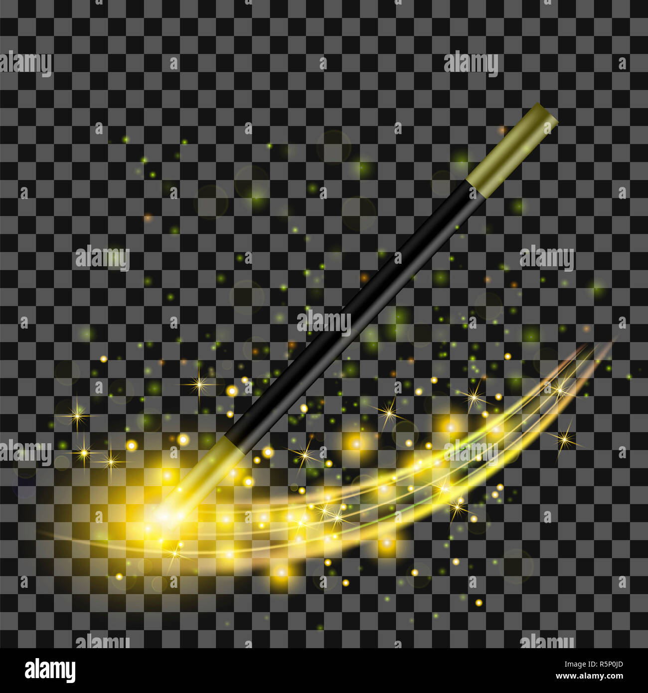 Realistic Magic Wand with Yellow Starry Lights Stock Photo - Alamy