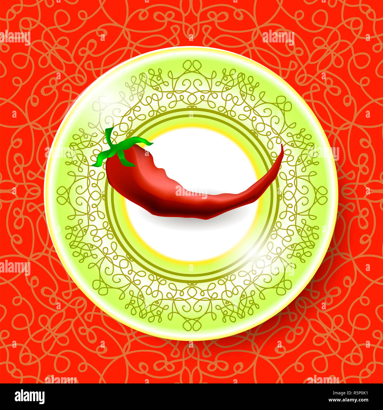 Hot Red Pepper on Ornamental Tablecloth Stock Photo - Alamy