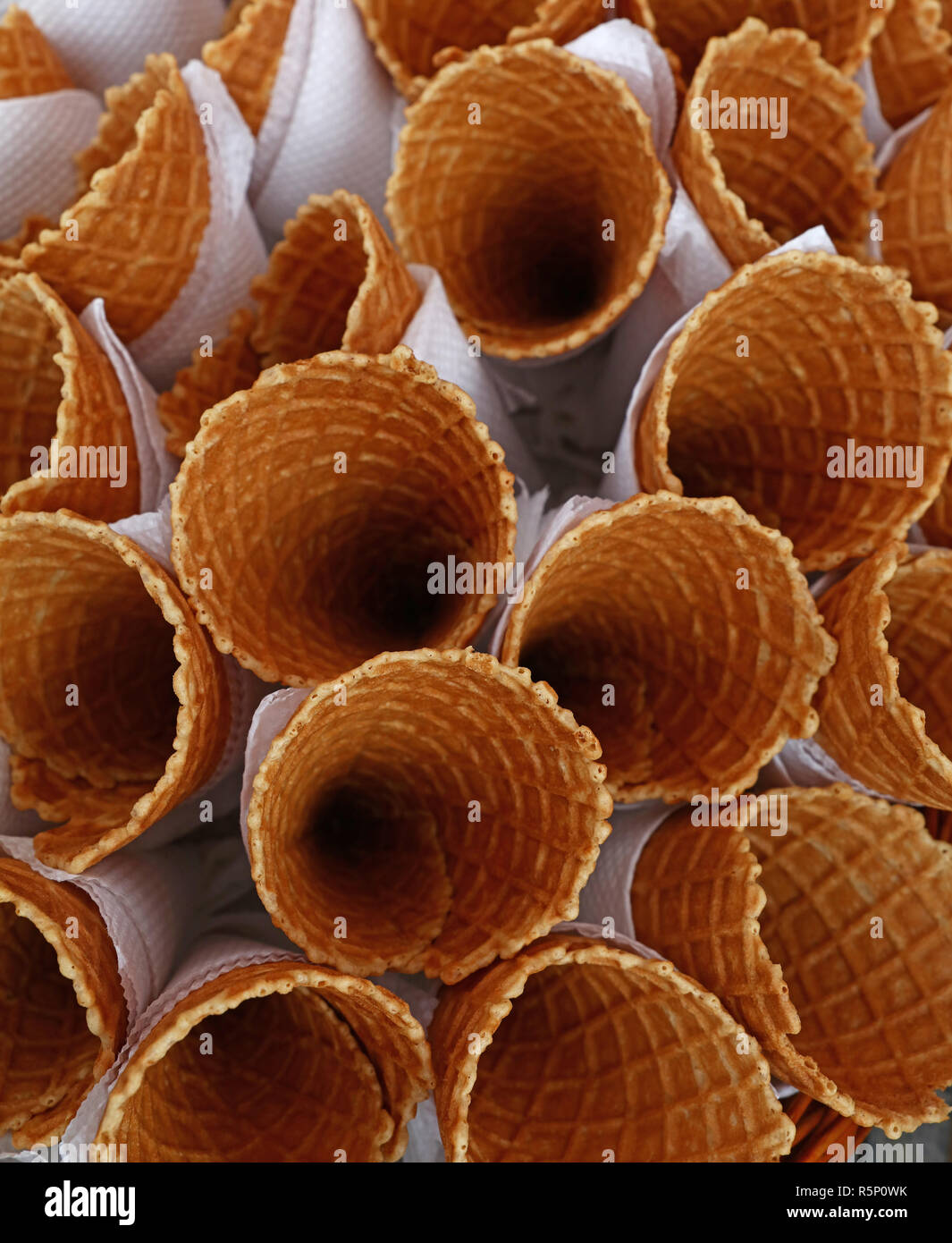 Wafer ice cream cone cornet cups close up Stock Photo - Alamy