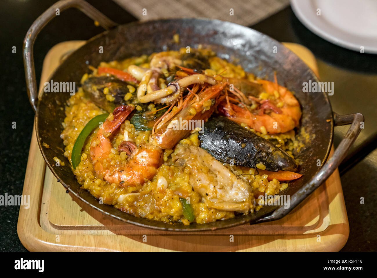 Seafood Paella Rice Stock Photo - Alamy