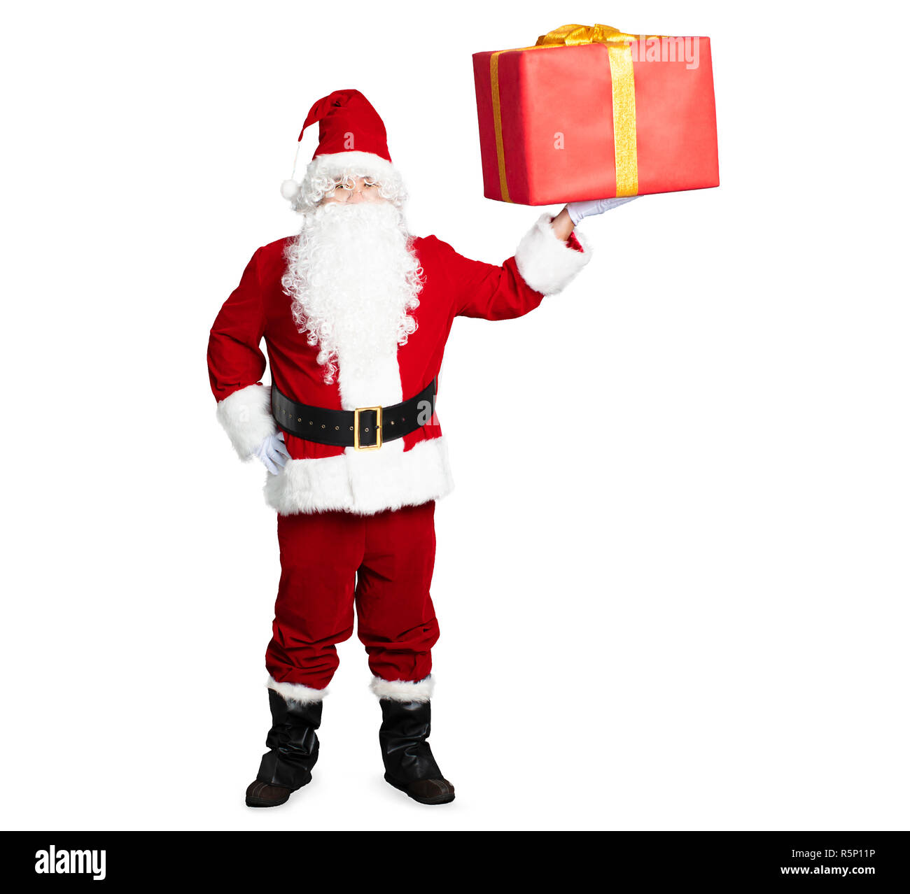 Santa Claus showing the gift box Stock Photo - Alamy