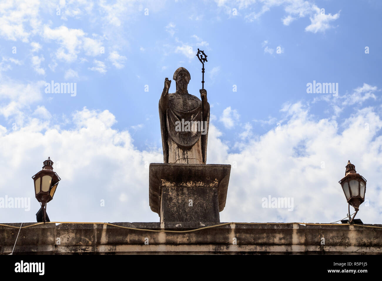 Statue of St. John on the North Town Gate of old town Trogir, Croatia ...