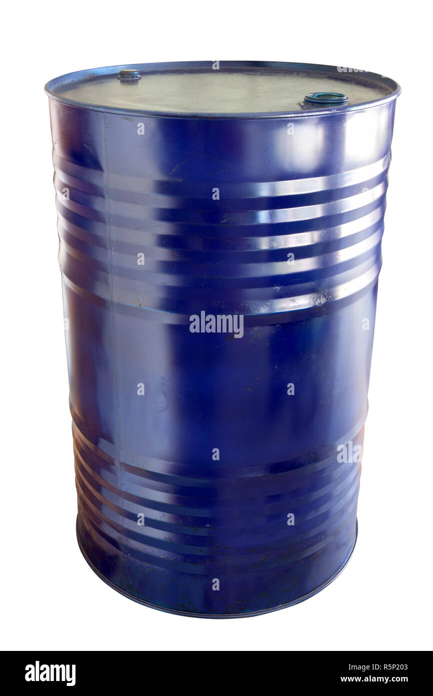 Two hundred liter oil barrels blue color Stock Photo - Alamy