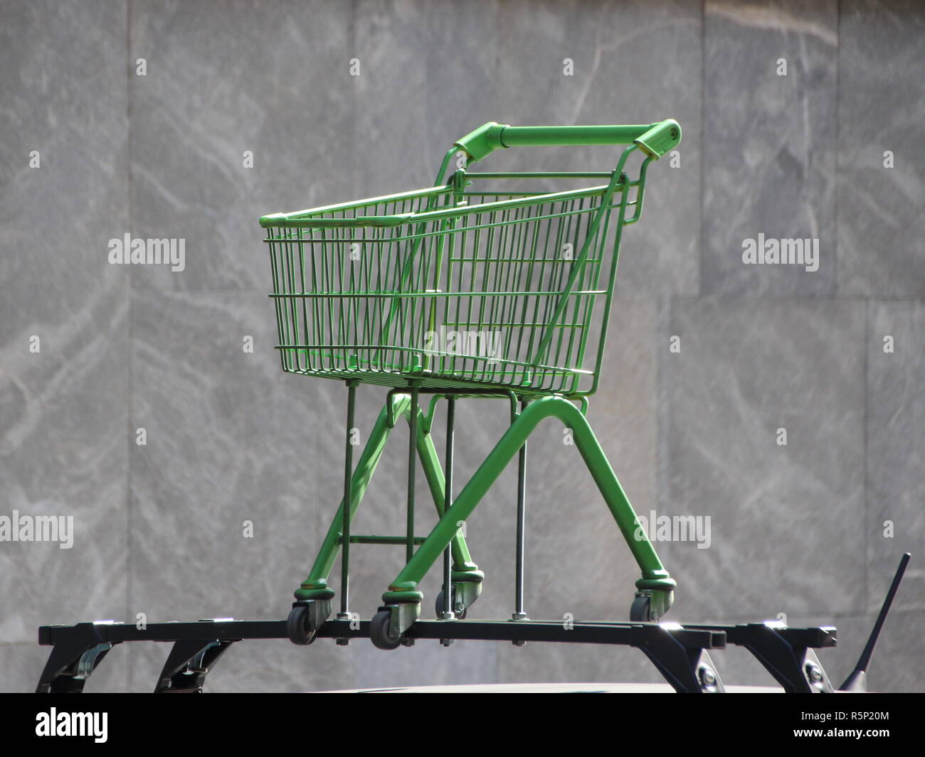 Green Trolley Isolated Mounted on Car Rooftop Stock Photo - Alamy