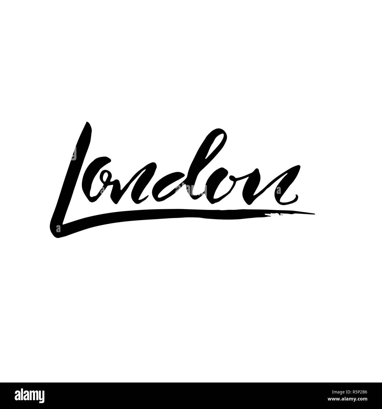 London. Typography dry brush lettering design. Hand drawn calligraphy ...