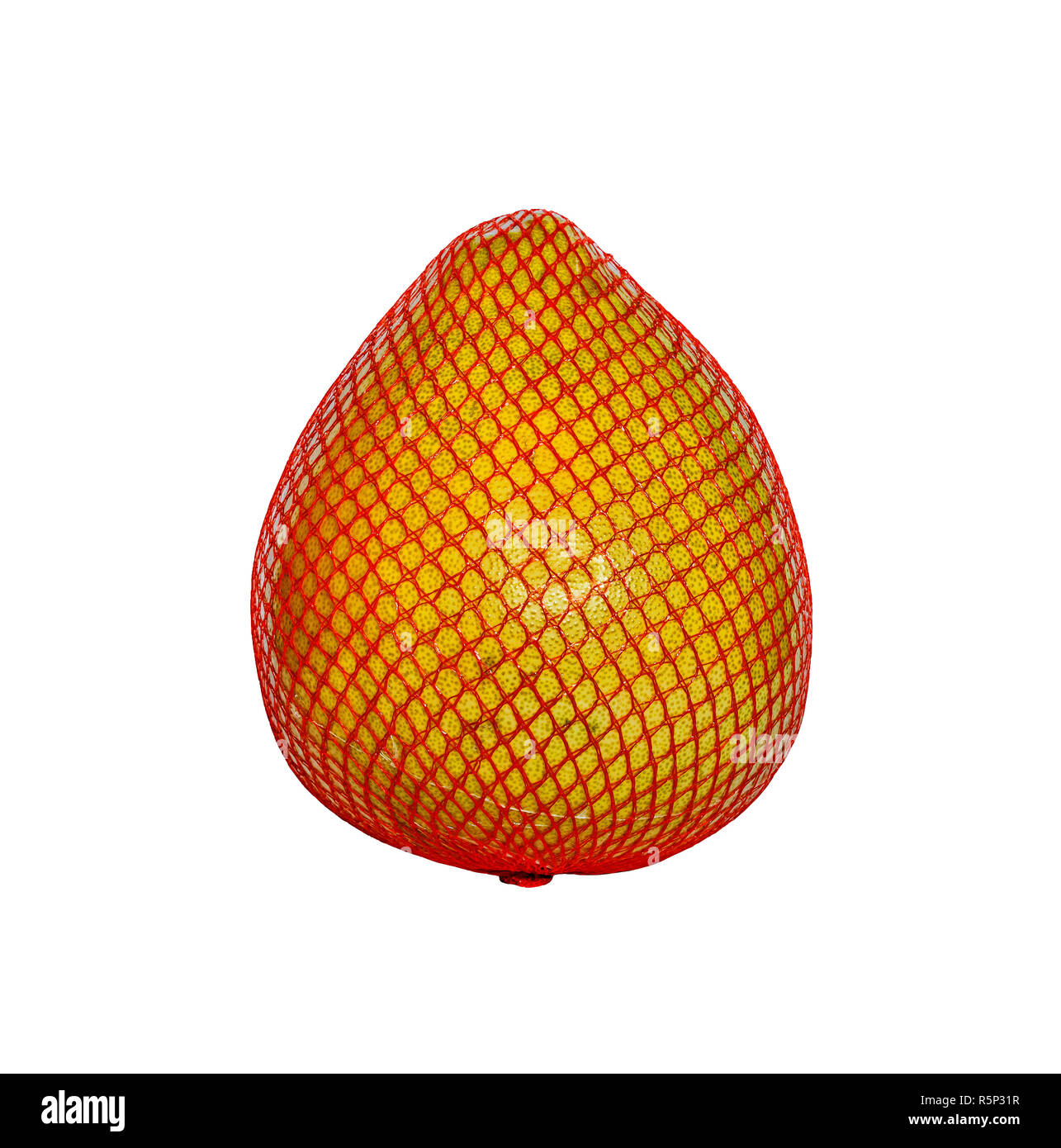 Pomelo in the transport grid close up isolated on white background ...