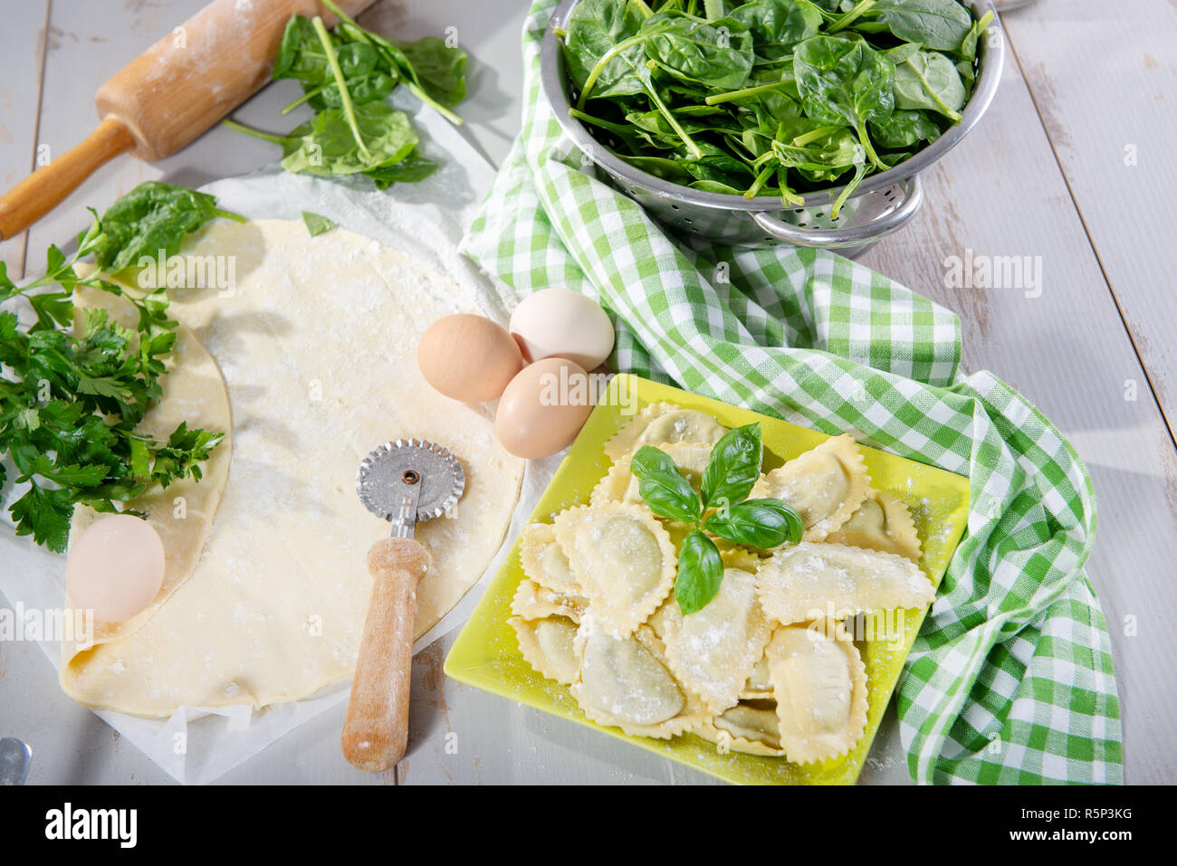 delicious traditional italian ravioli filled with spinach Stock Photo ...