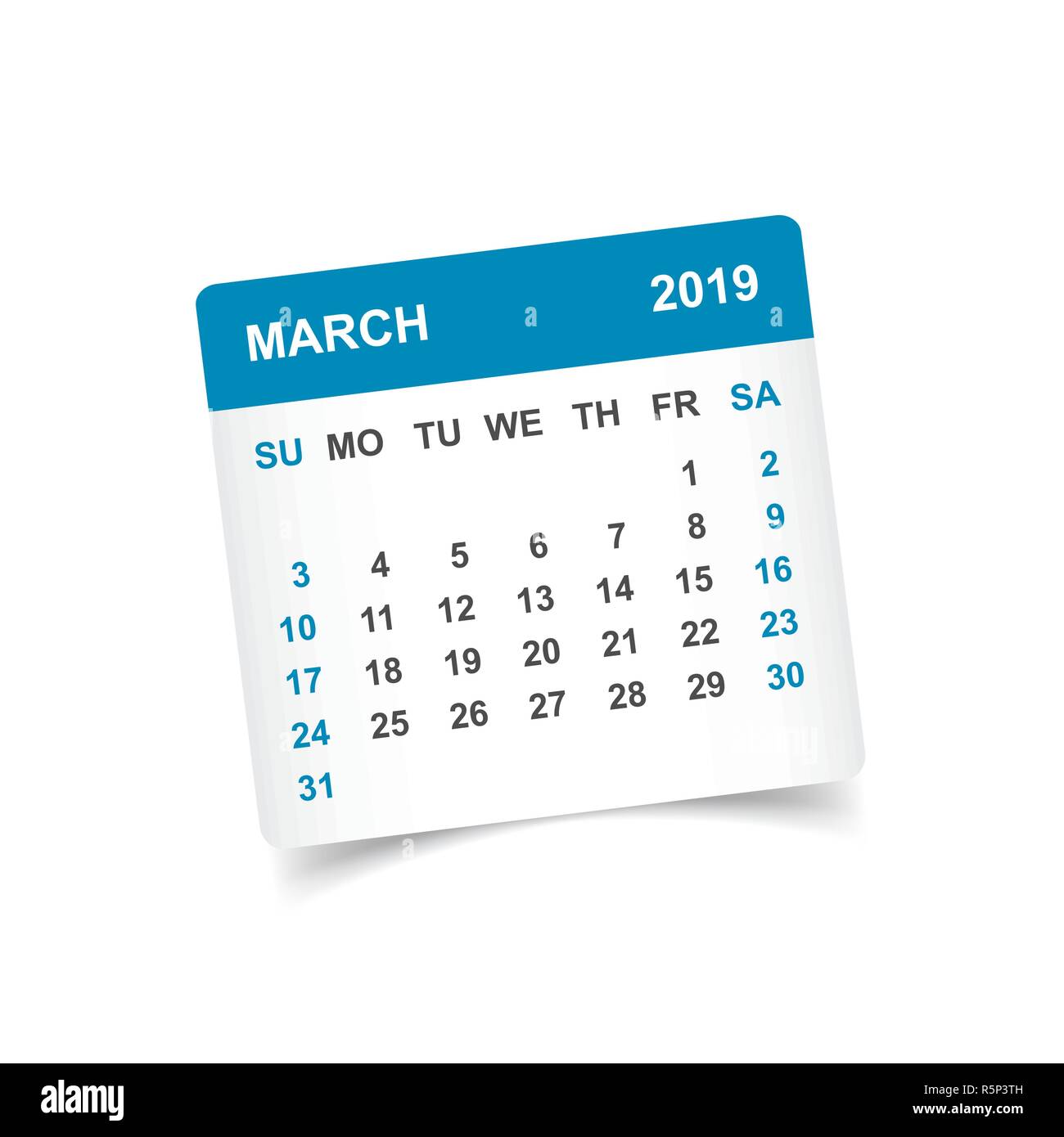 Calendar march 2019 year in paper sticker with shadow. Calendar planner ...
