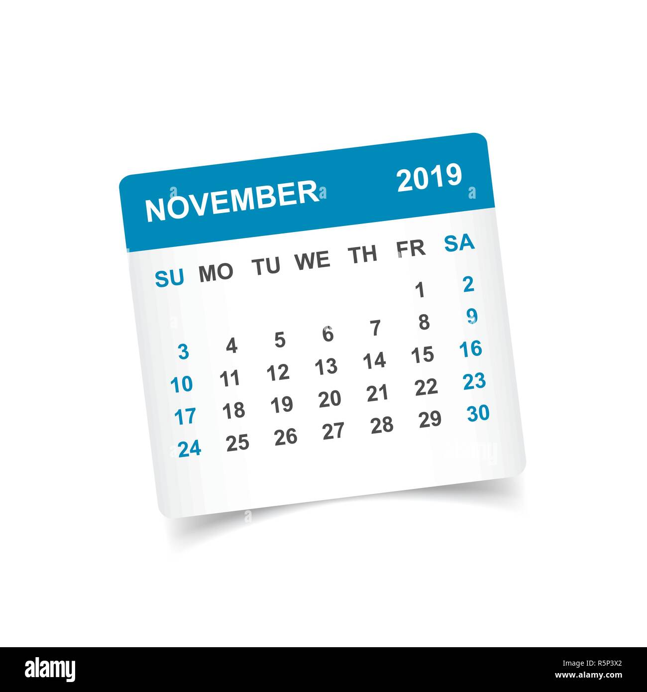 Calendar november 2019 year in paper sticker with shadow. Calendar ...