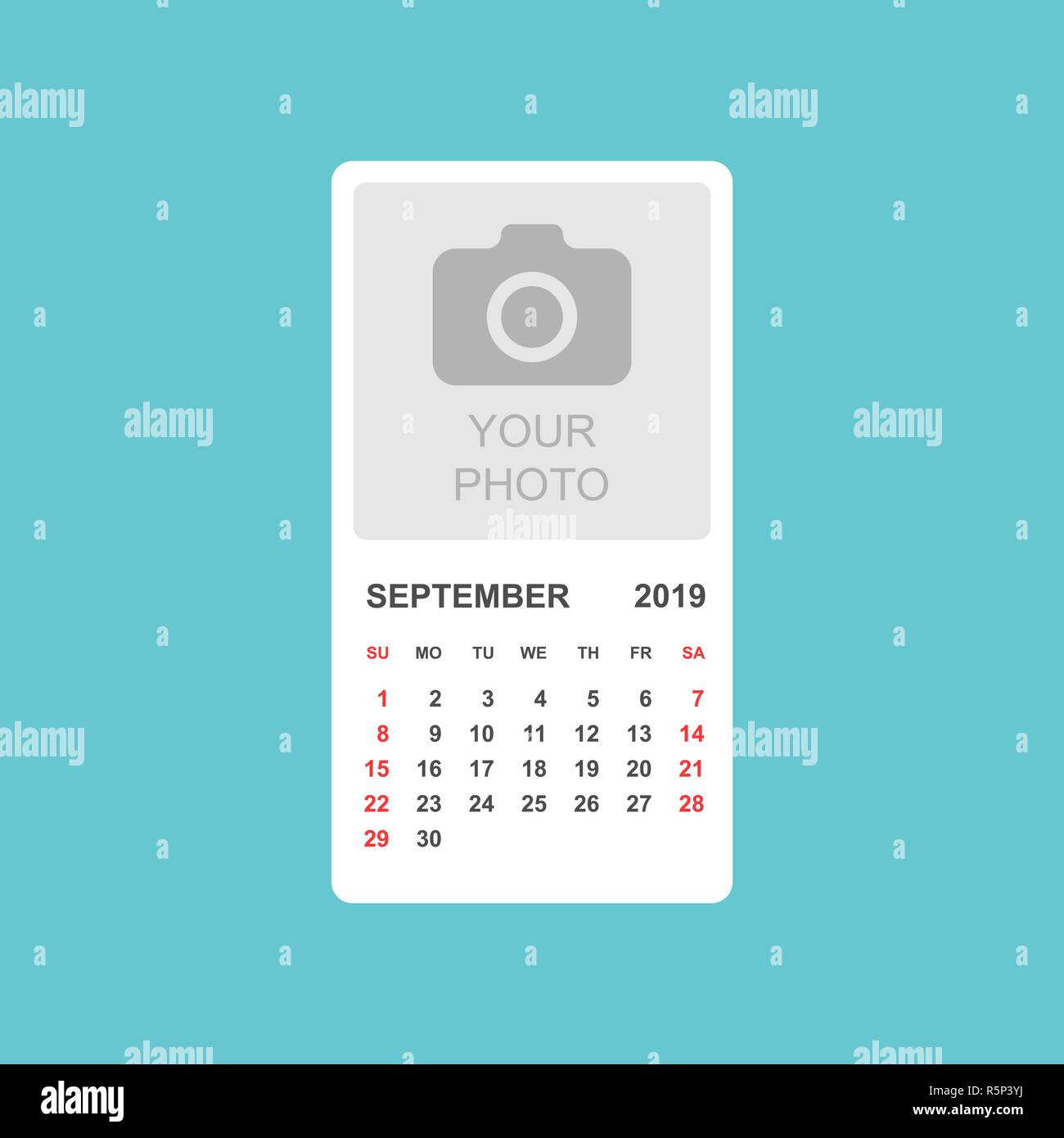 Calendar september 2019 year in simple style. Calendar planner design ...