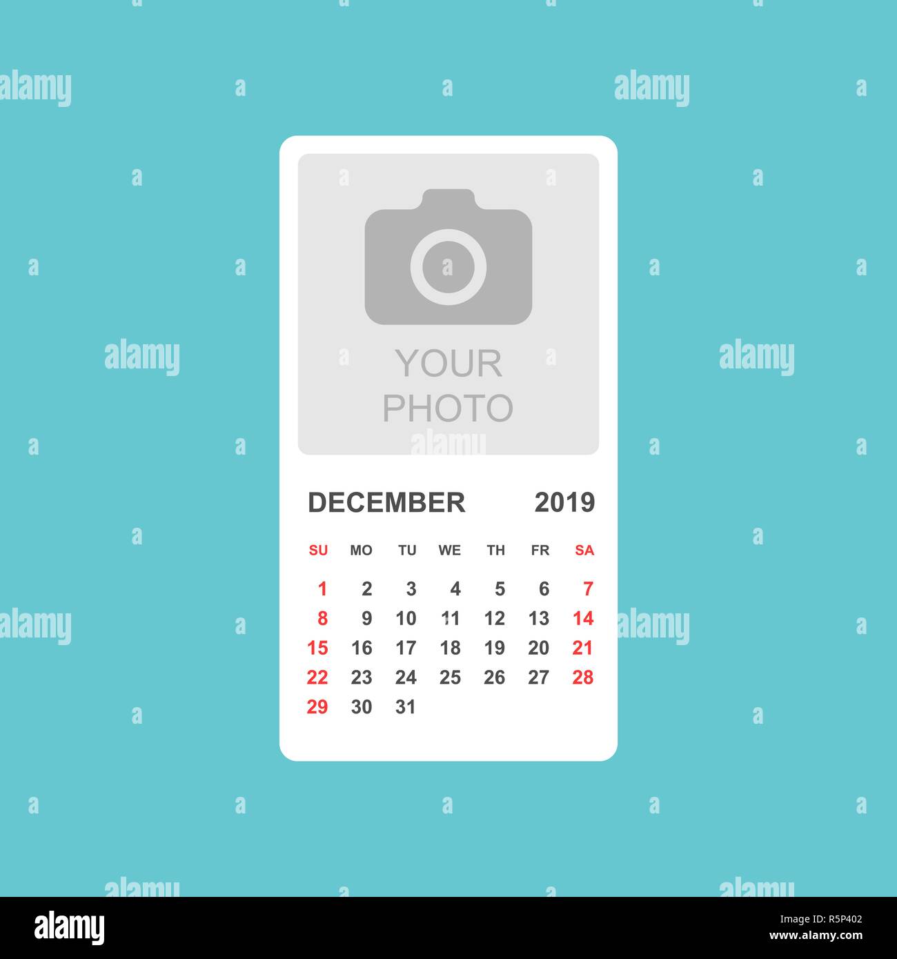 Calendar december 2019 year in simple style. Calendar planner design ...