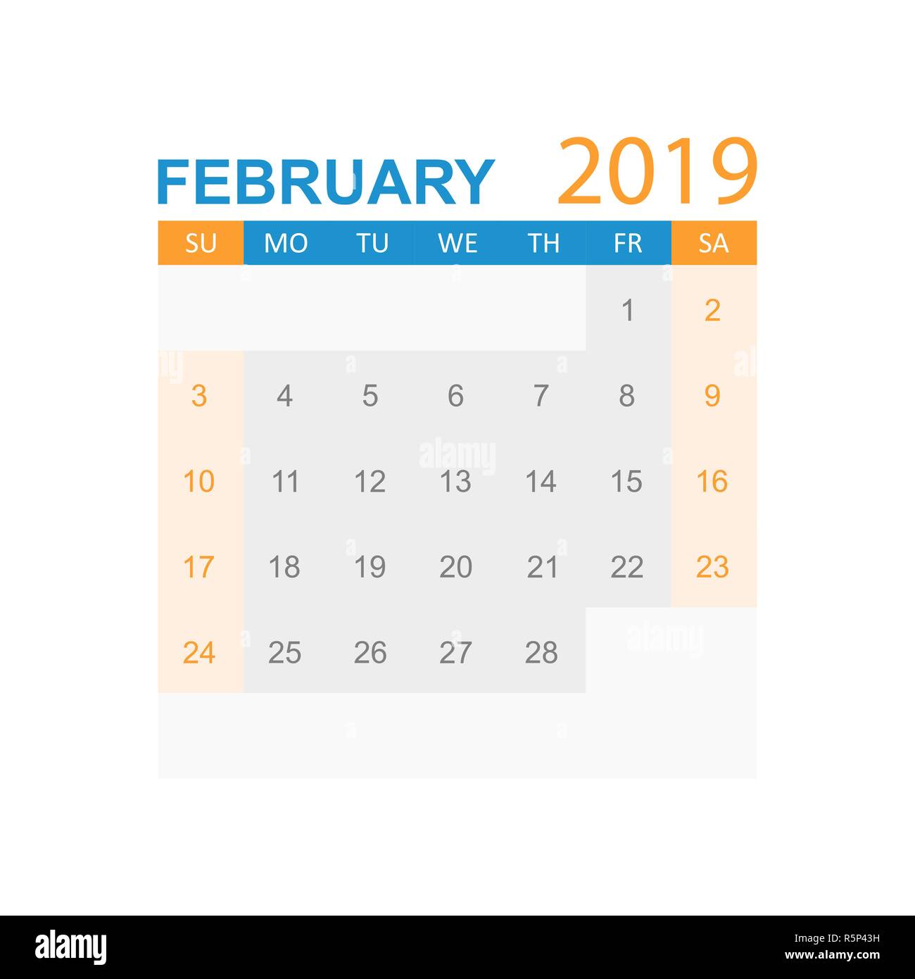 Calendar february 2019 year in simple style. Calendar planner design ...