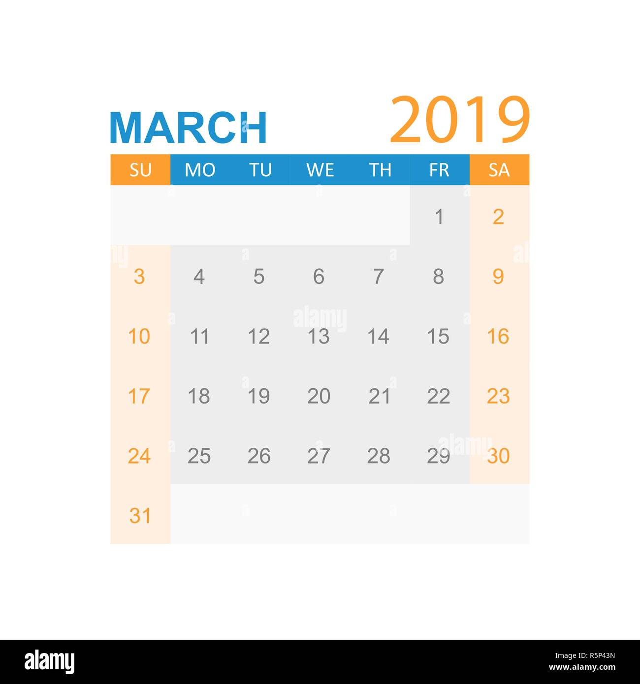 Calendar march 2019 year in simple style. Calendar planner design ...